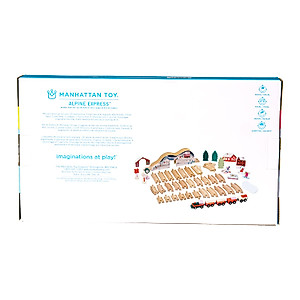 Manhattan Toy Alpine Express 49-Piece Wooden Toy Train Set with Scenic Accessories for Toddlers 3 Years and Up Multicolor