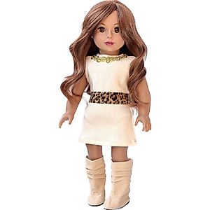 - Fashion Girl - 3 Piece 18 inch Doll Outfit - Cheetah Coat, Ivory Dress and Ivory Boots - (Doll Not Included)