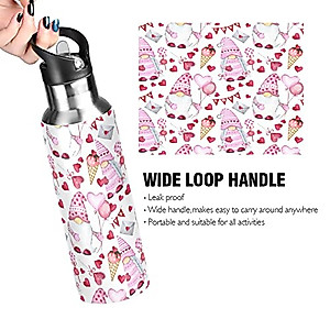 Cute Valentine Gnomes Insulated Water Bottle with Straw Lid Stainless Steel Vacuum Bottles with Handle for Hiking Camping 20 oz BAP-Free