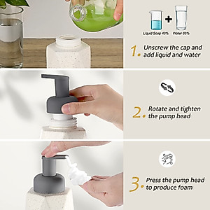 Sumnacon Ceramic Foam Hand Dispenser- Hexagon Shape Soap Dispenser Lotion Hand Pump Dispenser, Elegant Hand Soap Dispenser for Kichen Bathroom Office Countertop, Beige
