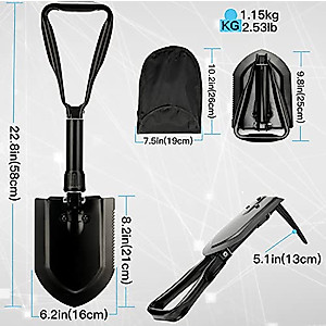 Folding Survival Shovel 23 in,50# high-Carbon Steel Entrenching Tool, Folding Camping Shovel, Firefighting Shovel, Portable Shovel for Garden, Hunting, Hiking, Fishing, Car Emergency, Gifts for Men