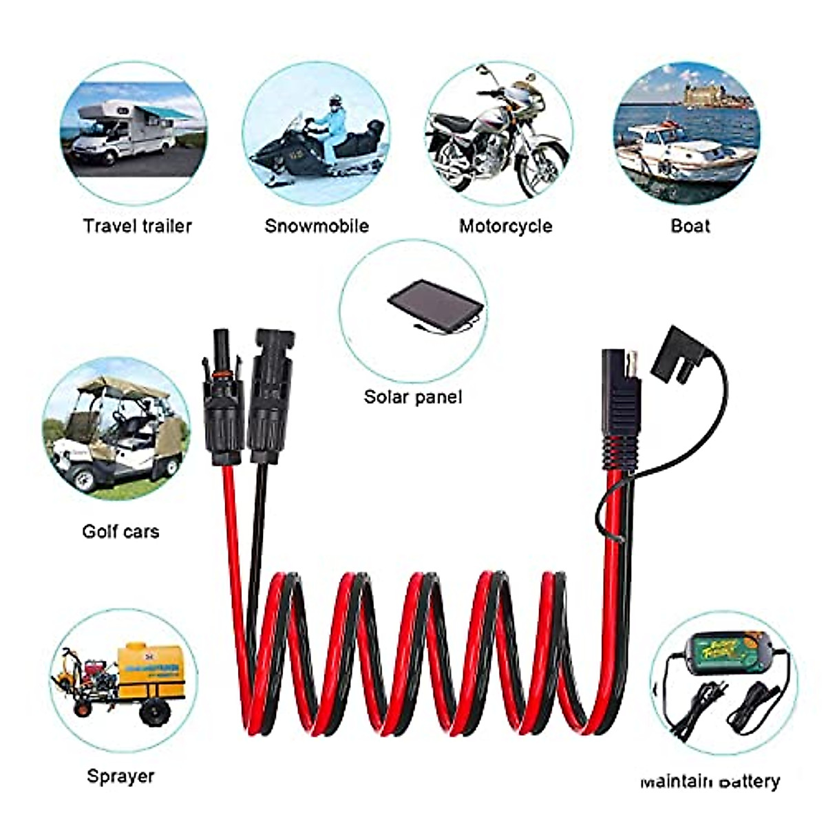 OUOU SAE Connectors Adapter 10AWG Solar to SAE Adapter Cable with 1pcs SAE to SAE Polarity Reverse Connectors -1M/3.3FT (Black+Red)