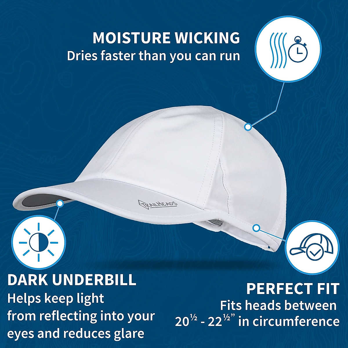 TrailHeads UV Protection Running Hats for Women, 50+ UPF - Summer Hats for Women Baseball Cap - Tennis, Golf, Gym, Workout White