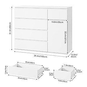 FOTOSOK 5 Drawer Dresser, White Dresser Modern Dresser for TV Stand, Double Dresser Wide Storage Chests of Drawer with Door, Deep Drawers and Wide Storage Space