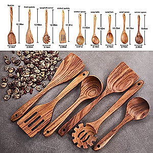 Wooden Kitchen Utensils Set,GUDAMAYE 9 PCE Wooden Spoons for Cooking,Wooden Cooking Utensils,Natural Teak Wooden Spoons For Non-stick Pan