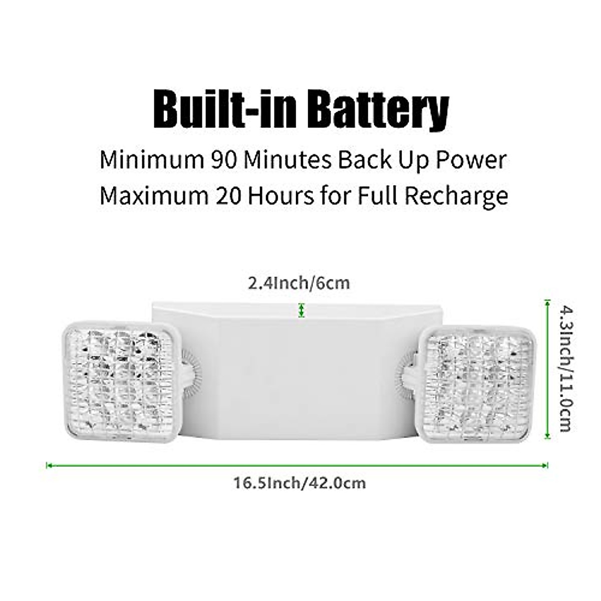 AKT LIGHTING Commercial Emergency Light, Back-up Battery Emergency Exit Lighting Fixtures with Adjustable Hardwired 2 LED Head Wall Mount White for Hallways/Stairways, UL Certified(6 Pack)