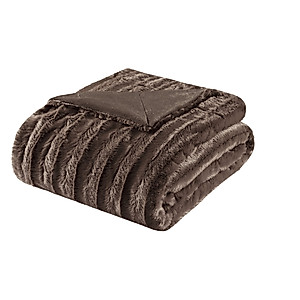 Madison Park Duke Luxury Long Faux Fur Throw Brown 50*60 Premium Soft Cozy Brushed Long Faux Fur For Bed, Coach or Sofa