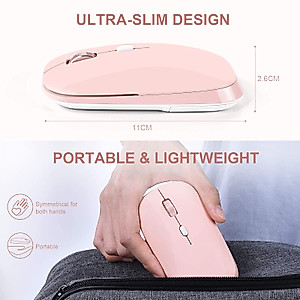 PINKCAT Wireless Flat Mouse, 2.4G Optical Mouse, Computer Mouse for Laptop, PC, Computer, Chromebook, Notebook, Especially Designed for Computer Bags (Pink)