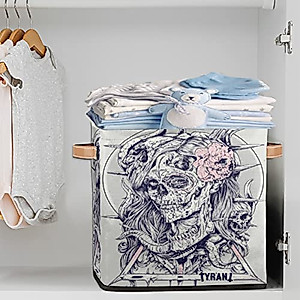 GzLeyigou Large Collapsible Storage Bins,Retro Skeleton Skull Decorative Canvas Fabric Storage Boxes Organizer with Handles,Cube Square Baskets Bin for Home Shelves Closet Nursery Gifts