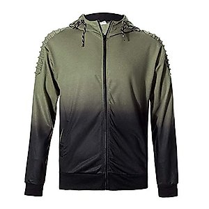 Men's Pullover Winter Workout Thenlian Mens' Autumn Winter Long Sleeve Splicing Fold Hooded Top Blouse Outwear(Army Greem, XL)