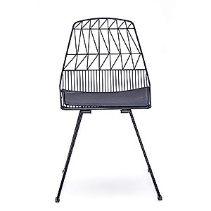 AC Pacific Metal Dining Chairs with Faux Leather Seat Pad, Modern Stackable Indoor Outdoor Stool for Kitchen, Patio, Bistro and Bar, Set of 2, Matte Black