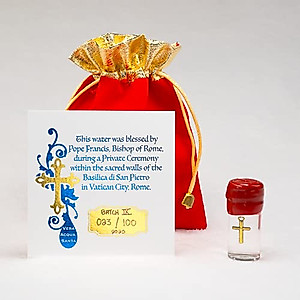 Holy Water 10ml Vial ✞ The ONLY Authentic Certified Holy Water ✞ Blessed Pope Francis Direct from Vatican City ✞ Baptism, Wedding, Exorcisms, Christen, Evil Spirits, Prayer Wax Sealed Hanging Cross