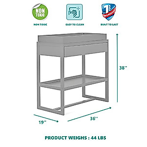 Dream On Me Arlo Changing Table in Pebble Grey, Made of Solid New Zealand Pinewood, Non-Toxic Finish, Comes with Water Resistant Mattress Pad & Safety Strap