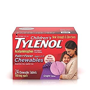 Tylenol Children's Chewables, 160 mg Acetaminophen for Pain & Fever Relief, Grape,2 * 24 ct (48 Ct)