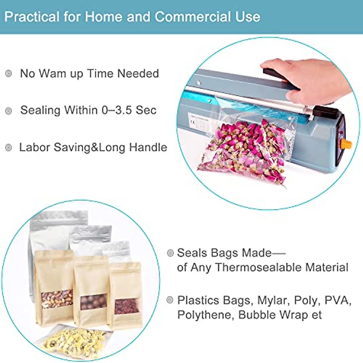 Impulse Sealer 16 inch Heat Sealer for Plastic Bags, Metal Iron Shell Plastic Bag Sealer Heat Seal, Mylar Bag Sealer, Manual Poly Bag Hot Seal Sealing Machine with 4 Repair Kit(2 Cutting Lines Included)