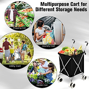 Safstar Folding Shopping Cart, Lightweight Grocery Cart with Dual Wheels & Removable Bag, Portable Utility Cart for for Market Shopping, Laundry Grocery, Picnic, Holds up to 24 Gal/120 LBS (Black)