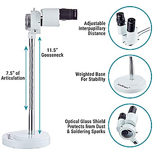 AmScope - 8X Magnification Binocular Stereo Microscope w/ 360 Revolve - Dental, Lab, Electronic Repair, Soldering, Shop Gooseneck Illuminator - SE508