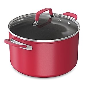 Ninja C20480 Foodi NeverStick Vivid 8-Quart Stock Pot with Glass Lid, Nonstick, Durable & Oven Safe To 400°F, Cool-Touch Handles, Crimson Red