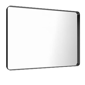 LOAAO 48X32 Inch Black Metal Framed Bathroom Mirror for Wall, Matte Black Bathroom Vanity Mirror Farmhouse, Large Rounded Rectangle Mirror, Anti-Rust, Tempered Glass, Hangs Horizontally or Vertically