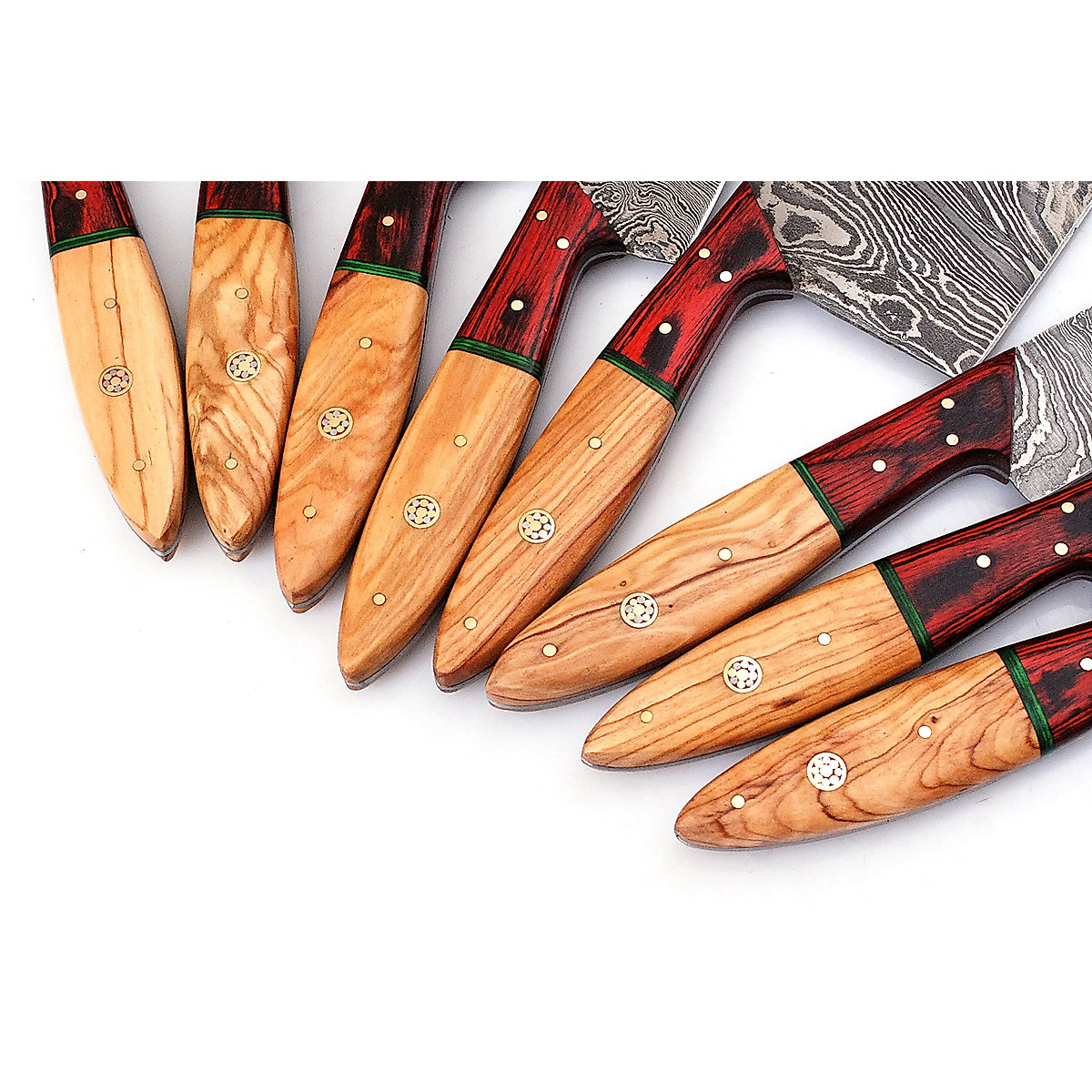 Best knife Handmade Professional Kitchen Damascus Knife Set, 8pcs Best Damascus Steel Chef Kitchen Knif set With Storage Roll Case Bag, High Carbon Japanese style BBQ Butcher Knives Set