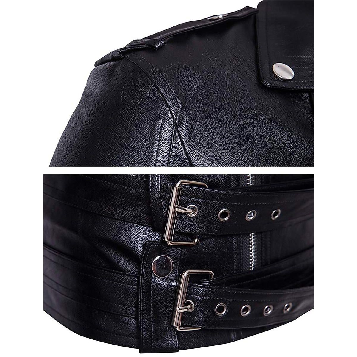 PASOK Men's PU Leather Jacket Causal Belted Faux Leather Motorcycle Jacket Zipper Biker Coat Black XL