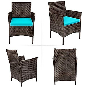 Devoko Patio Porch Furniture Sets 3 Pieces PE Rattan Wicker Chairs with Table Outdoor Garden Furniture Sets (Brown/Blue)