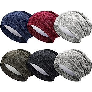 SATINIOR 6 Pieces Satin Lined Sleep Slouchy Cap, Hair Cap for Sleeping, Girl Headwear for Frizzy Curly Hair Women (Black, Dark Blue, Gray, Light Gray, Wine Red, Rusty Red)