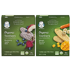 Gerber Organic Teethers Variety Pack, 1 Mango Banana Carrot, 1 Blueberry Apple Beet, 2 CT