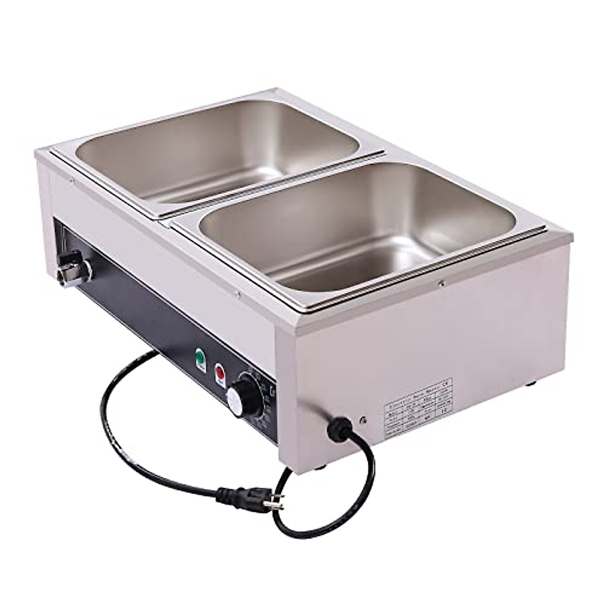 Food Warmer, 2-Pan Commercial Countertop Steam Catering Food Warmer, 1500W Stainless Steel Electric Steam Warmer, Restaurants Professional Buffet Chafing Dishes with Lids, 6.87Qt/6.5L