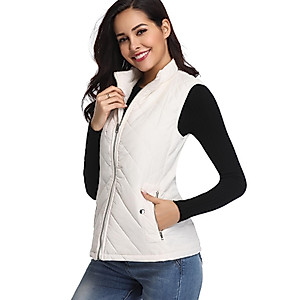 Fuinloth Women's Quilted Vest, Stand Collar Lightweight Zip Padded Gilet White XL