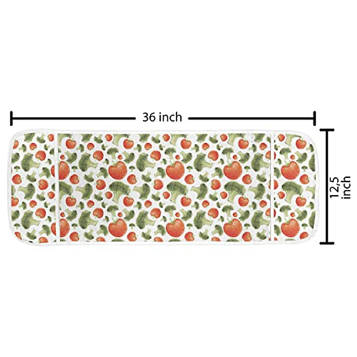 Lunarable Vegetables Microwave Oven Cover, Green Life Broccoli and Tomato Watercolor Cooking Vegetarian Theme, Water Resistant Organizer with Pockets for Kitchen, 36" x 12", Reseda Green and Scarlet