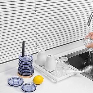 ZUJJAFY Bamboo Tumbler Lid Organizer - Vertical Storage for Up to 10 Cup Lids, Clutter-Free Kitchen Cabinets and Countertops Organization