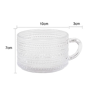 Stackable Vintage Coffee Mug, 14 Oz Clear Embossed Glass Cup, Premium Drinking Glass Tumbler, Tea Cup, Glass Coffee Cup for Cappuccino, Latte, Cereal, Cocktail, Yogurt, Beverage Hot