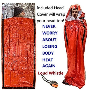 Emergency Survival Sleeping Bag | Portable Emergency Blanket Survival Gear Emergency Bivvy Sack Thermal Sleeping Bag Camping, 2 Pack