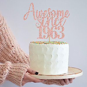 Klionjor 61st Awesome since 1963 Cake Topper Cheers to 61 Years Birthday Cake Pick 61 Fabulous Cake Decoration for Happy 61st Birthday Anniversary Party Cake Decorations Supplies(1963, Rose gold)