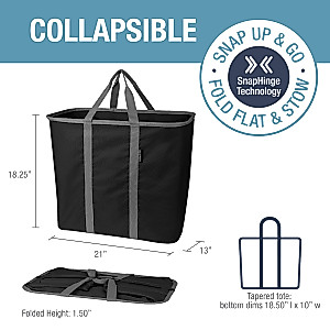CleverMade Collapsible Laundry Caddy, Black/Charcoal 2PK - 64L (17 Gal) Large Foldable Laundry Basket with Sturdy Pop-Up Wire Frame and Long Carry Handles - Space-Saving, Collapsible Laundry Basket