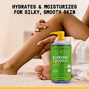Alaffia Sensitive Skin Body Wash Pack, Everyday Coconut Body Wash for Men & Women, Natural Body Wash with Plant Based Ingredients, Coconut Oil, Coffee, Vitamin E, Purely Coconut (2 Pack-32 Fl Oz Ea)