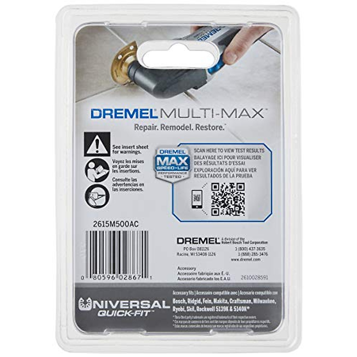 Dremel MM500 1/8-Inch Oscillating Multitool Blade for Grout Removal, Fast Cutting Carbide Accessory - Universal Quick- Fit Interface Fits Bosch, Makita, Milwaukee, and Rockwell , Gold