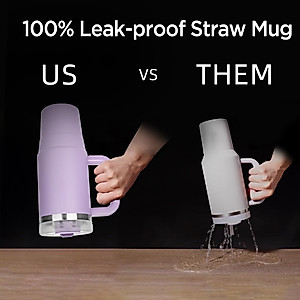 TYESO 30 oz Tumbler with Handle, Straw and Lid - Leak Resistant Insulated Stainless Steel Water Bottle, Car Cup Holder Friendly Travel Coffee Mug Purple - Gifts for Men & Women