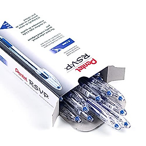 Pentel® R.S.V.P.® Ballpoint Pens, Fine Point, 0.7 mm, Clear Barrel, Blue Ink, Pack of12