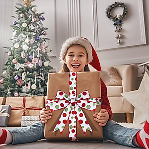 Tatuo 2 Rolls Christmas Glitter Wired Ribbon Christmas Tree Burlap Ribbon Green Red Polka Dot Ribbon Sparkly Xmas Tree Decoration DIY Bows Wreath(1.5 Inch x 6 Yard Per Roll,White Base)