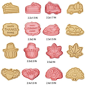 Pink PP Material Thanksgiving Day Cookie Cutters, 8 Pcs Theme Set Embossing Dies and Plunger Dies for Fondant Cookies Pastry Cheese Baking(Grateful)