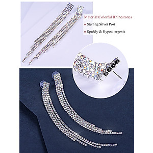 FOCALOOK Rhinestone Earrings for Women Sparkly Prom Earrings Long Dangle Drop Iridescent Earrings