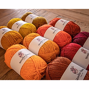 Studio Sam Acrylic Yarn Set. Ten Large 50g Skeins. Total 1030 Yards. for All Knitting, Crochet and Craft Projects. Orange and Brown (Autumn Collection)