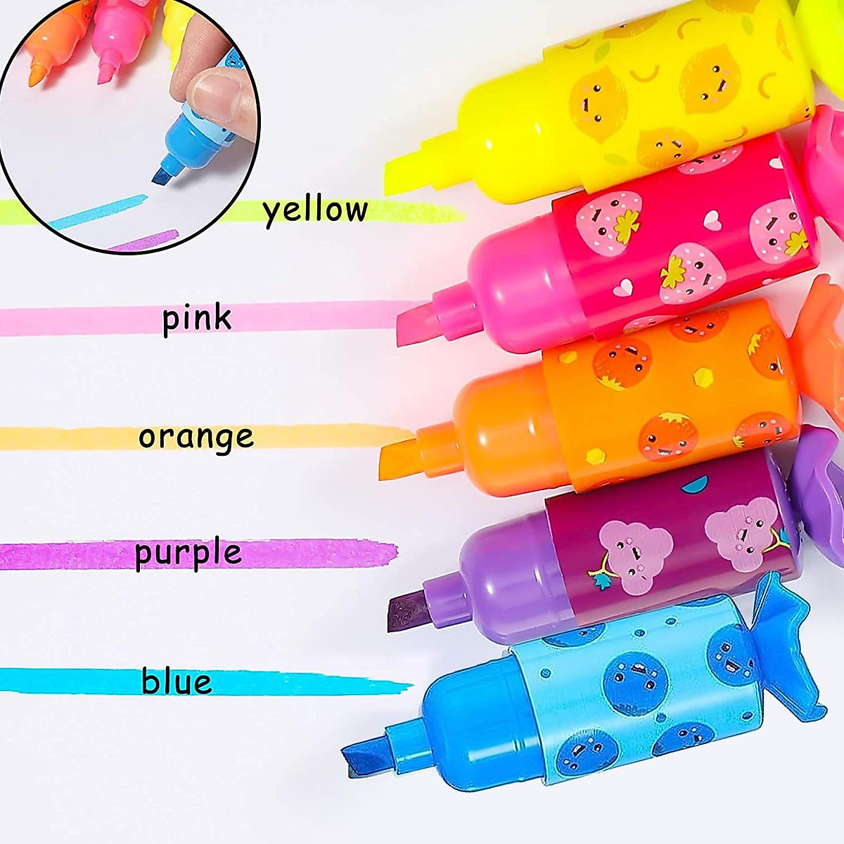 Candy Shape Highlighter, 6pcs Cute Candy Highlighters, Enhanced Notetaking Marker Pen, Size Light Weight Candy Highlighter Pens with Delightful Fruit Patterns For Kids Drawing and Greeting Card