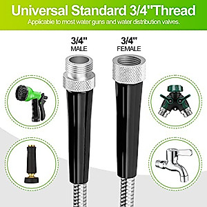 FUDESY 10ft Metal Garden Hose, Heavy Duty 304 Stainless Steel Water Hose Extension, Flexible, Lightweight, Kink & Tangle Free, Rust Proof, High Pressure, Easy to Store for Yard, Outdoor, RV(No Nozzle)