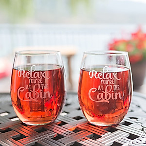 Log Home Decor Stemless Wine glasses Set of Two - Gifts for the Cabin - Retirement Gifts for Men