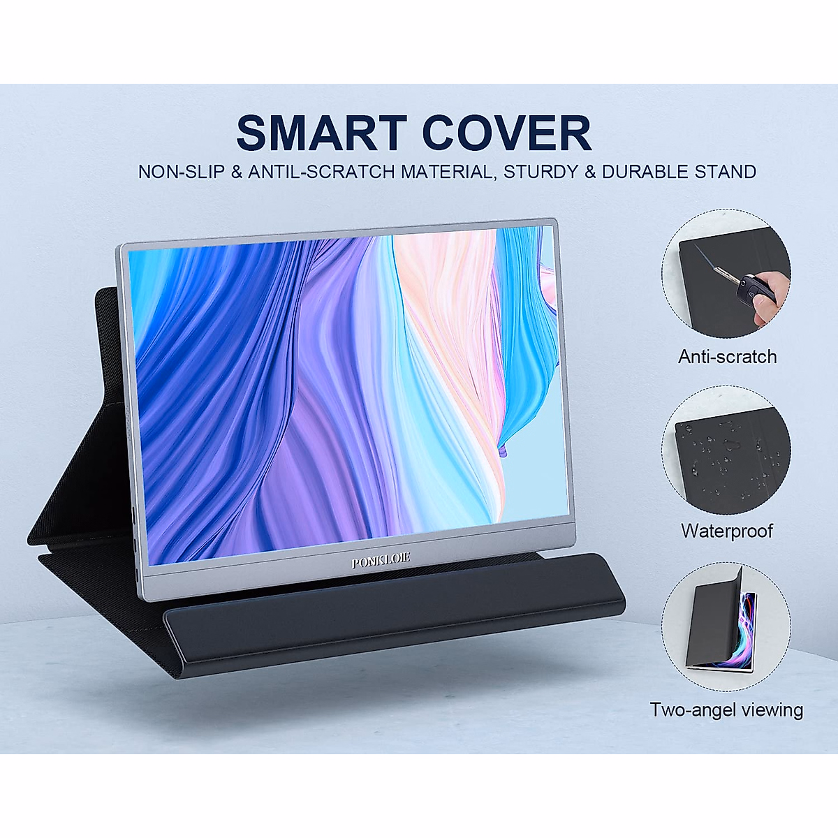 PONKLOIE 15.6" FHD 1080P Portable Gaming/Office Monitor, 178 Viewing Angle, 1.8 lbs, USB-C/HDMI, Freesync, Wall Mountable, Black