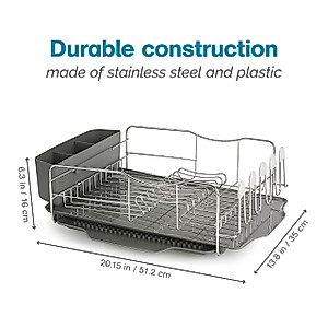Polder KTH-615 Dish Rack & Tray 4 PC Combo– Advantage System Includes Rack, Drain Tray, Removable Drying Tray & Cutlery Holder – Stainless Steel & Plastic