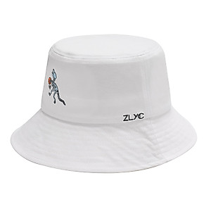ZLYC Unisex Fashion Embroidered Bucket Hat Summer Fisherman Cap for Men Women Teens (Dinosaur Skeleton White)